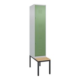 C+P Doppelstock-Spind Classic PLUS, Bank, 1 Abteil, 2120x400x815mm, 7035/6011 Verschluss Zylinderschloss Sitzbanktyp untergebaut Material Sitzfl&auml;che B (0803507-12|S10096)