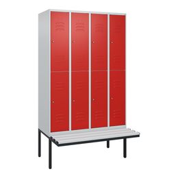 C+P Doppelstock-Spind Classic PLUS, Bank, 4 Abteile, 2120x1200x815mm, 7035/3020 Verschluss Zylinderschloss Sitzbanktyp auskragend Material Sitzfläche (0803407-40|S10017)