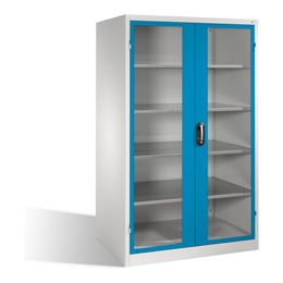 C+P Werkzeugschrank XXL mit Sichtfenster-Dreht&uuml;ren, 4 B&ouml;den, H1950xB1200xT800mm Front Lichtblau Korpus Lichtgrau ; C + P M&ouml;belsysteme (8934-055|S10120)