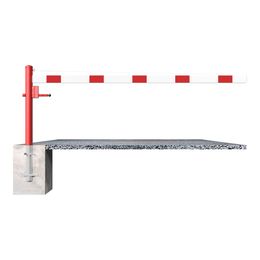 Schake Drehschranke 1,50m + Dreikantverschluss + Seilzugverst&auml;rkung, Drehpfosten: &Oslash; 102mm, rot (RAL 3001) Schrankenarm: Aluminiumrohr 100x50mm, wei&szlig; / (4113_15FB)