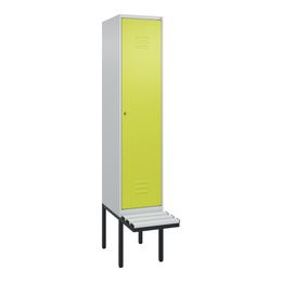 C+P Spind Classic PLUS, Bank, 1 Abteil, 2120x400x815mm, 7035/0024 Verschluss Zylinderschloss 4 Garderobenhaken Trennwand mittig Dekor Banklatten RAL 7 (0800407-12F|S10025)