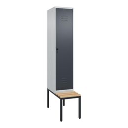 C+P Spind Classic PLUS, Bank, 1 Abteil, 2120x400x815mm, 7035/7016 Verschluss Sicherheits-Drehriegel 4 Garderobenhaken Sitzbanktyp untergebaut ; C + (0800507-12|S10008)