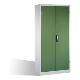 C+P Schwerlastschrank mit Dreht&uuml;ren, 4 B&ouml;den und 3 Sch&uuml;be, H1950xB930xT500mm Front Resedagr&uuml;n Korpus Lichtgrau ; C + P M&ouml;belsysteme (8921-523|S10131)