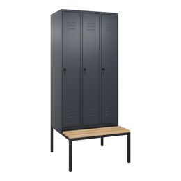 C+P Spind Classic PLUS, Bank, 3 Abteile, 2120x900x815mm, 7016/7016 Verschluss Sicherheits-Drehriegel 3 Garderobenhaken Sitzbanktyp untergebaut ; C + (0800507-30|S10012)