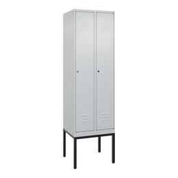 C+P Spind Classic PLUS, Gestell, 2 Abteile, 2120x600x500mm, 7035/7035 Verschluss Zylinderschloss 4 Garderobenhaken Trennwand mittig ; C + P M&ouml;belsyste (0800307-20F|S10024)