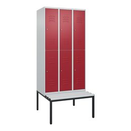 C+P Doppelstock-Spind Classic PLUS, Bank, 3 Abteile, 2120x900x815mm, 7035/3003 Verschluss Zylinderschloss Sitzbanktyp untergebaut Material Sitzfl&auml;che (0803507-30|S10016)