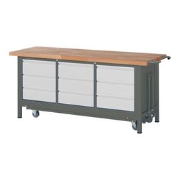 STIER Werkbank Premium mit abs. Fahrgestell und 9 Schubladen BxTxH 2000x700x880mm (906087)