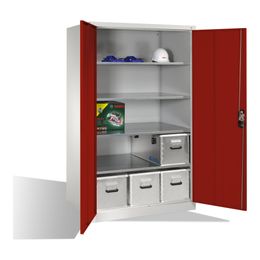 C+P Werkzeugschrank XXL mit Dreht&uuml;ren, innen 4 B&ouml;den, H1950xB1200xT800mm Front Rubinrot Korpus Lichtgrau ; C + P M&ouml;belsysteme (8934-00|S10198)