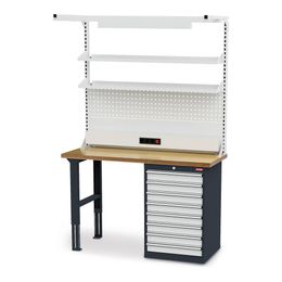 STIER Werkbank BxTxH 1500x600x860 mm mit 1 Schrankgehäuse und Werkbankaufbau BxH 1500x2110 mm (904037)