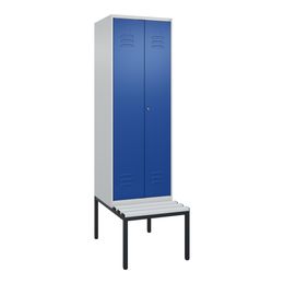 C+P PSA Doppel-Spind Classic PLUS, Bank, 2 Abteile, 2120x600x815mm, 7035/5010 Verschluss Zylinderschloss Sitzbanktyp untergebaut Material Sitzfläche K (0800527-20P|S10018)