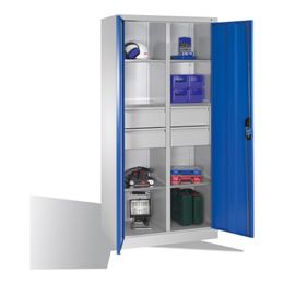 C+P Werkzeugschrank mit Drehtüren, 6 Böden, 4 Schübe, H1950xB930xT500mm Front Lichtblau Korpus Lichtgrau ; C + P Möbelsysteme (8921-3042|S10132)
