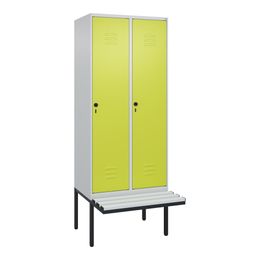 C+P Spind Classic PLUS, Bank, 2 Abteile, 2120x800x815mm, 7035/0024 Verschluss Sicherheits-Drehriegel 4 Garderobenhaken Dekor Banklatten RAL 7035 Lich (0800407-22|S10040)