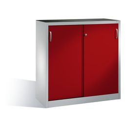 C+P Werkzeug-Beistellschrank mit Schiebet&uuml;ren, innen 2 B&ouml;den, H1200xB1200xT400mm Front Rubinrot Korpus Lichtgrau ; C + P M&ouml;belsysteme (2047-09|S10030)