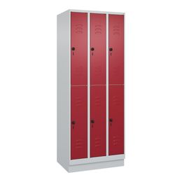 C+P Doppelstock-Spind Classic PLUS, Sockel, 3 Abteile, 1950x750x500mm, 7035/3003 Front RAL 3003 Rubinrot ; C + P M&ouml;belsysteme (080320-39|S10001)