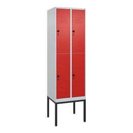 C+P Doppelstock-Spind Classic PLUS, Gestell, 2 Abteile, 2120x600x500mm, 7035/302 Verschluss Sicherheits-Drehriegel Front RAL 3020 Verkehrsrot ; C + P (0803307-20|S10002)