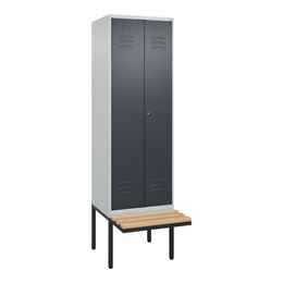 C+P PSA Doppel-Spind Classic PLUS, Bank, 2 Abteile, 2120x600x815mm, 7035/7016 Verschluss Zylinderschloss Sitzbanktyp auskragend Material Sitzfl&auml;che Bu (0800427-20P|S10052)