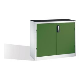 C+P Schwerlast-Beistellschrank mit Dreht&uuml;ren, innen 1 Boden, H1000xB1200xT500mm Front Resedagr&uuml;n Korpus Lichtgrau ; C + P M&ouml;belsysteme (8831-052|S10262)