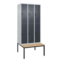 C+P Doppelstock-Spind Classic PLUS, Bank, 3 Abteile, 2120x900x815mm, 7035/7016 Verschluss Sicherheits-Drehriegel Sitzbanktyp untergebaut Material Sitz (0803507-30|S10008)