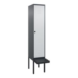 C+P Spind Classic PLUS, Bank, 1 Abteil, 2120x400x815mm, 7016/7035 Verschluss Sicherheits-Drehriegel 4 Garderobenhaken Trennwand mittig Dekor Banklatte (0800407-12F|S10043)