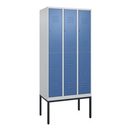 C+P Doppelstock-Spind Classic PLUS, Gestell, 3 Abteile, 2120x900x500mm, 7035/502 Verschluss Zylinderschloss Front RAL 5023 Fernblau ; C + P M&ouml;belsyste (0803307-30|S10021)