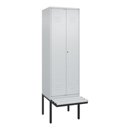 C+P Schwarz-Wei&szlig;-Spind Classic PLUS, Bank, 2 Abteile, 2120x600x815mm, 7035/7035, Verschluss Zylinderschloss, Sitzbanktyp auskragend, Material Sitzfl&auml;c (0800427-20|S10024)