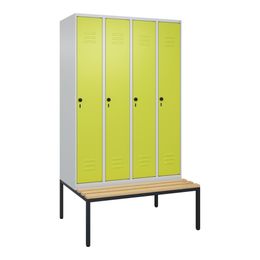C+P Spind Classic PLUS, Bank, 4 Abteile, 2120x1200x815mm, 7035/0024 Verschluss Sicherheits-Drehriegel 3 Garderobenhaken Sitzbanktyp untergebaut ; C (0800507-40|S10010)