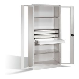 C+P Werkzeugschrank, Sichtfenster-Dreht&uuml;ren, 3 B&ouml;den, 3 Sch&uuml;be, H1950xB930xT500mm Front Lichtgrau Korpus Lichtgrau ; C + P M&ouml;belsysteme (8921-5530|S10051)