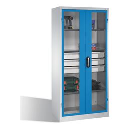 C+P Werkzeugschrank, Sichtfenster-Dreht&uuml;ren, 3 B&ouml;den, 3 Sch&uuml;be, H1950xB930xT500mm Front Lichtblau Korpus Lichtgrau ; C + P M&ouml;belsysteme (8921-5530|S10088)