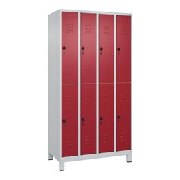 C+P Doppelstock-Spind Classic PLUS, Füße, 4 Abteile, 1950x1000x500mm, 7035/3003 ; C + P Möbelsysteme (080310-49|S10001)