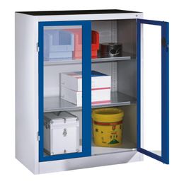 C+P Werkzeug-Beistellschrank mit Sichtfenster-Dreht&uuml;ren, 2 B&ouml;den, H1200xB930xT500mm Front Enzianblau Korpus Lichtgrau ; C + P M&ouml;belsysteme (8521-055|S10163)
