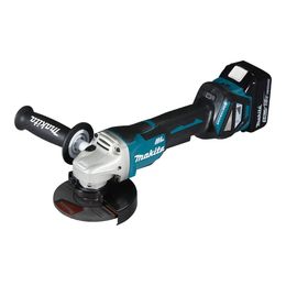 Makita Akku-Winkelschleifer 18 V / 5,0 Ah, 2 Akkus + Ladegerät im MAKPAC DGA515RTJ)
