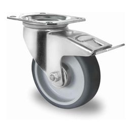 CASCOO Lenkrolle mit Totalfeststeller ø 80 mm Serie P2W2 Rollenlager (TBP25W0080P2W2R1W)