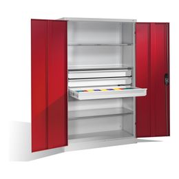 C+P Werkzeugschrank mit Dreht&uuml;ren, 3 B&ouml;den und 3 Sch&uuml;be, H1950xB1200xT500mm Front Rubinrot Korpus Lichtgrau ; C + P M&ouml;belsysteme (8931-5030|S10084)