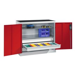 C+P Werkzeug-Beistellschrank mit Dreht&uuml;ren, 2 B&ouml;den und 3 Sch&uuml;be, H1000xB1200xT500mm Front Rubinrot Korpus Lichtgrau ; C + P M&ouml;belsysteme (8831-5035|S10148)