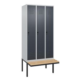 C+P Spind Classic PLUS, Bank, 3 Abteile, 2120x900x815mm, 7035/7016 Verschluss Sicherheits-Drehriegel 3 Garderobenhaken Sitzbanktyp auskragend ; C + (0800407-30|S10008)
