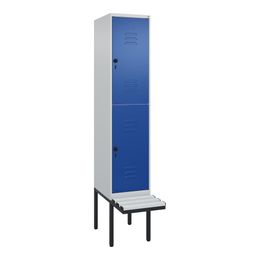 C+P Doppelstock-Spind Classic PLUS, Bank, 1 Abteil, 2120x400x815mm, 7035/5010 Verschluss Sicherheits-Drehriegel Sitzbanktyp auskragend Material Sitzfl (0803407-12|S10108)