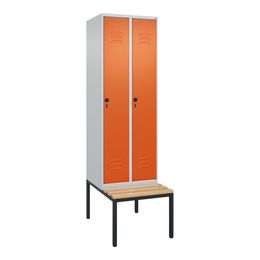 C+P Spind Classic PLUS, Bank, 2 Abteile, 2120x600x815mm, 7035/2004 Verschluss Sicherheits-Drehriegel 4 Garderobenhaken Trennwand mittig Sitzbanktyp u (0800507-20F|S10119)