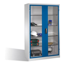 C+P Werkzeugschrank mit Sichtfenster-Drehtüren, innen 4 Böden, H1950xB1200xT500mm Front Enzianblau Korpus Lichtgrau ; C + P Möbelsysteme (8931-055|S10188)