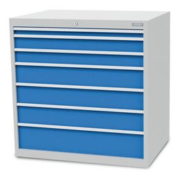 Bedrunka+Hirth T736 R 36-24 Schubladenschrank aus Stahlblech mit sieben Schubladen und Arbeitsplatte aus Buche Multiplex, 100/1231V10A)