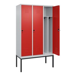 C+P Spind Classic PLUS, Gestell, 3 Abteile, 2120x1200x500mm, 7035/3020 Verschluss Sicherheits-Drehriegel 4 Garderobenhaken Trennwand mittig ; C + P M&ouml; (0800307-32F|S10002)