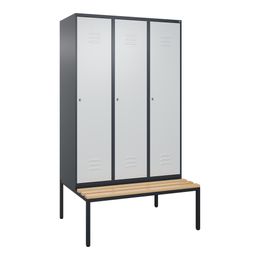 C+P Spind Classic PLUS, Bank, 3 Abteile, 2120x1200x815mm, 7016/7035 Verschluss Zylinderschloss 4 Garderobenhaken Trennwand mittig Sitzbanktyp unterge (0800507-32F|S10057)