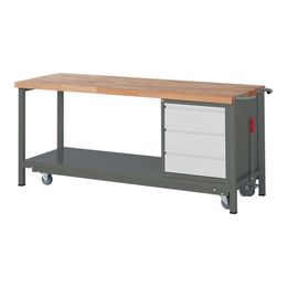 STIER Werkbank Premium mit abs. Fahrgestell und 3 Schubladen BxTxH 2000x700x880 mm (906080)