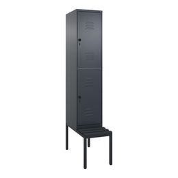 C+P Doppelstock-Spind Classic PLUS, Bank, 1 Abteil, 2120x400x815mm, 7016/7016 Verschluss Sicherheits-Drehriegel Sitzbanktyp untergebaut Material Sitzf (0803507-12|S10117)