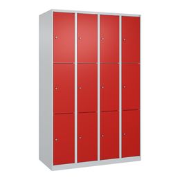 C+P Schlie&szlig;fachschrank Classic PLUS, 4 Abteile, 1850x1200x500mm, 7035/3020 Innenh&ouml;he Gefach oben (oberes 599 mm Front RAL 3020 Verkehrsrot ; C + P M&ouml;b (080000-403|S10002)