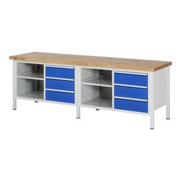 Rau Werkbank höhenverstellbar 8462A2, B2500xT700xH840-1040mm, 6x Schublade-TA (03-8462A2-257B4H.11)