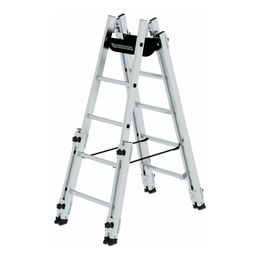 MUNK Aluminium-Stehleiter treppengängig 4 ausschiebbaren Holmen 2 x 5 Sprossen (033510)