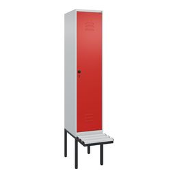 C+P Spind Classic PLUS, Bank, 1 Abteil, 2120x400x815mm, 7035/3020 Verschluss Sicherheits-Drehriegel 4 Garderobenhaken Dekor Banklatten RAL 7035 Licht (0800407-12|S10032)