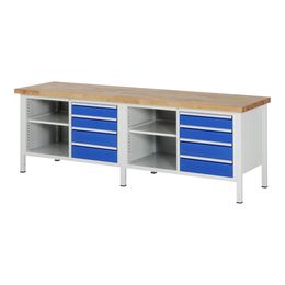 Rau Werkbank höhenverstellbar 8463A2, B2500xT700xH840-1040mm, 8x Schublade-TA (03-8463A2-257B4H.11)
