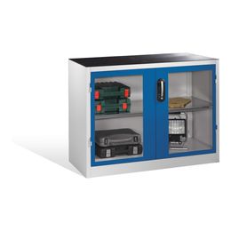 C+P Werkzeug-Beistellschrank mit Sichtfenster-Dreht&uuml;ren, 1 Boden, H1000xB1200xT500mm Front Enzianblau Korpus Lichtgrau ; C + P M&ouml;belsysteme (8831-055|S10182)