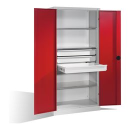 C+P Schwerlastschrank mit Dreht&uuml;ren, 3 B&ouml;den und 3 Sch&uuml;be, H1950xB930xT500mm Front Rubinrot Korpus Lichtgrau ; C + P M&ouml;belsysteme (8921-5230|S10142)